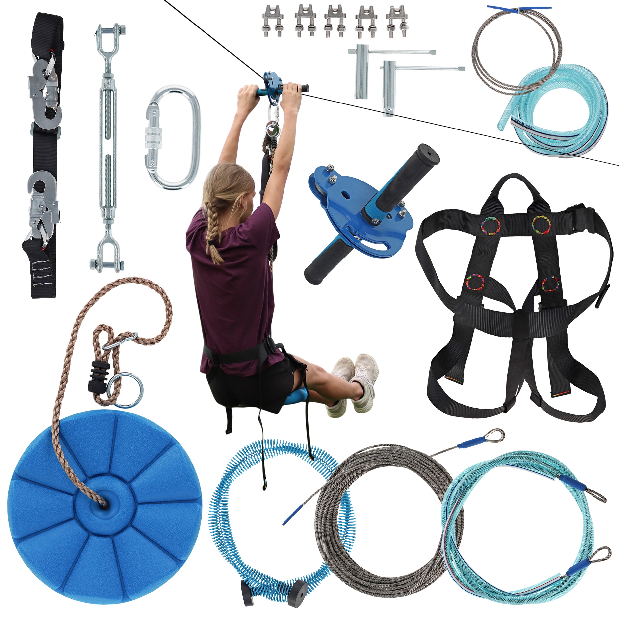 Get Out! Zip Line 110ft Zipline Kit with Harness Trolley Brake Seat for ...