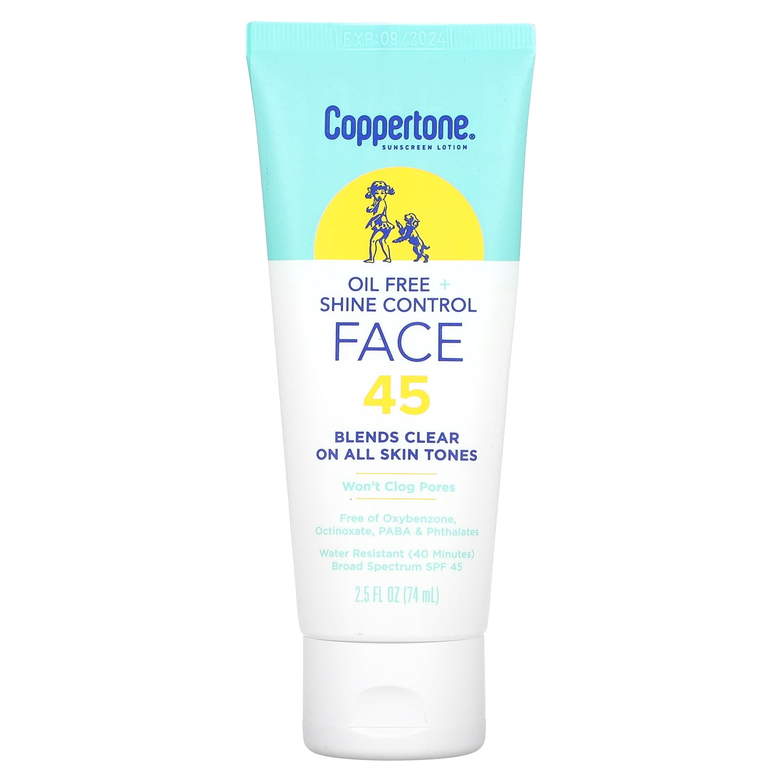 Coppertone, Sunscreen Lotion, Oil Free + Shine Control, Face, SPF 45, 2 ...