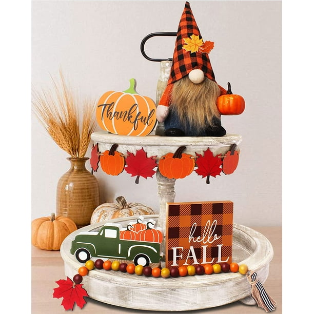 Fall Decor - 6 Pcs Fall Tiered Tray Decor Bundle - Farmhouse Wooden ...