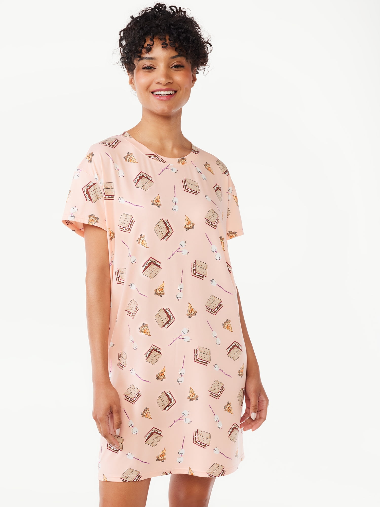 Joyspun Women's Print Sleepshirt with Pockets, Sizes S/M to 2X/3X ...