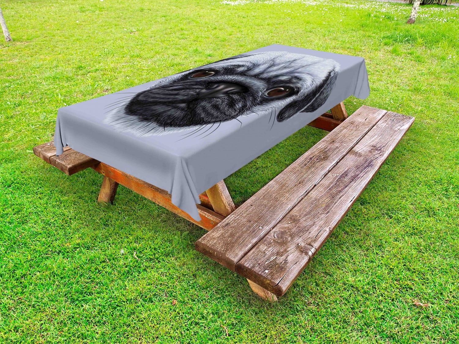 Pug Outdoor Tablecloth, Realistic Style Detailed Young Dog with Cute ...
