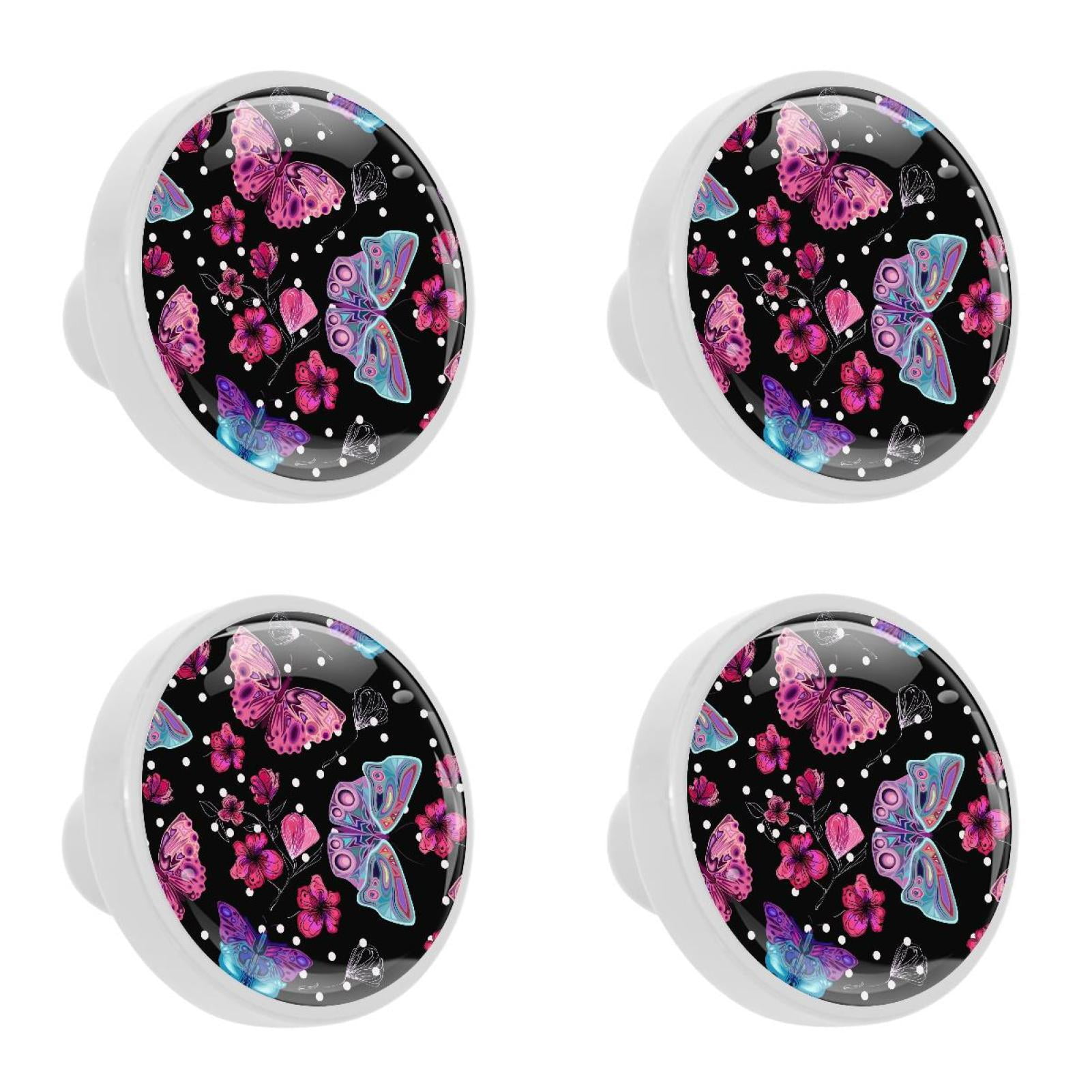 4 Pcs Flower Butterflies Knobs for Kitchen Cabinet Cupboard Dresser Bookcase Drawer Pulls ...