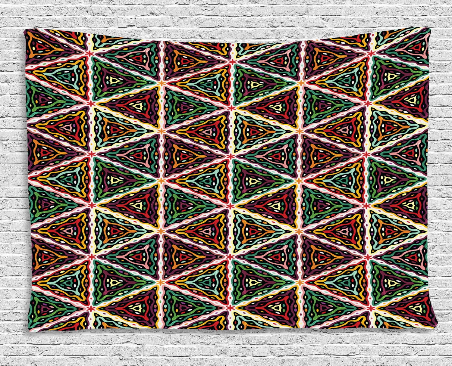 African Tapestry, Grunge Triangle Design Colorful Geometric Mosaic ...