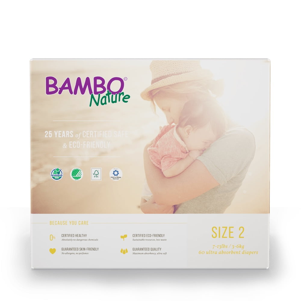 Bambo Nature Baby Diapers Classic, Size 2 (7-13 lbs), 60 Count (2 Packs ...