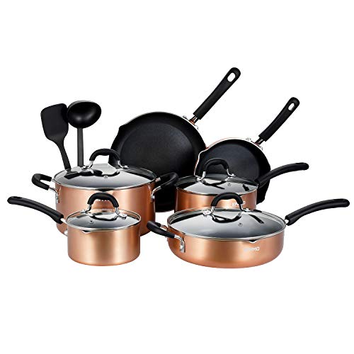 EPPMO Nonstick Cookware Set, Pots and Pans, 12-Piece Set, Copper ...