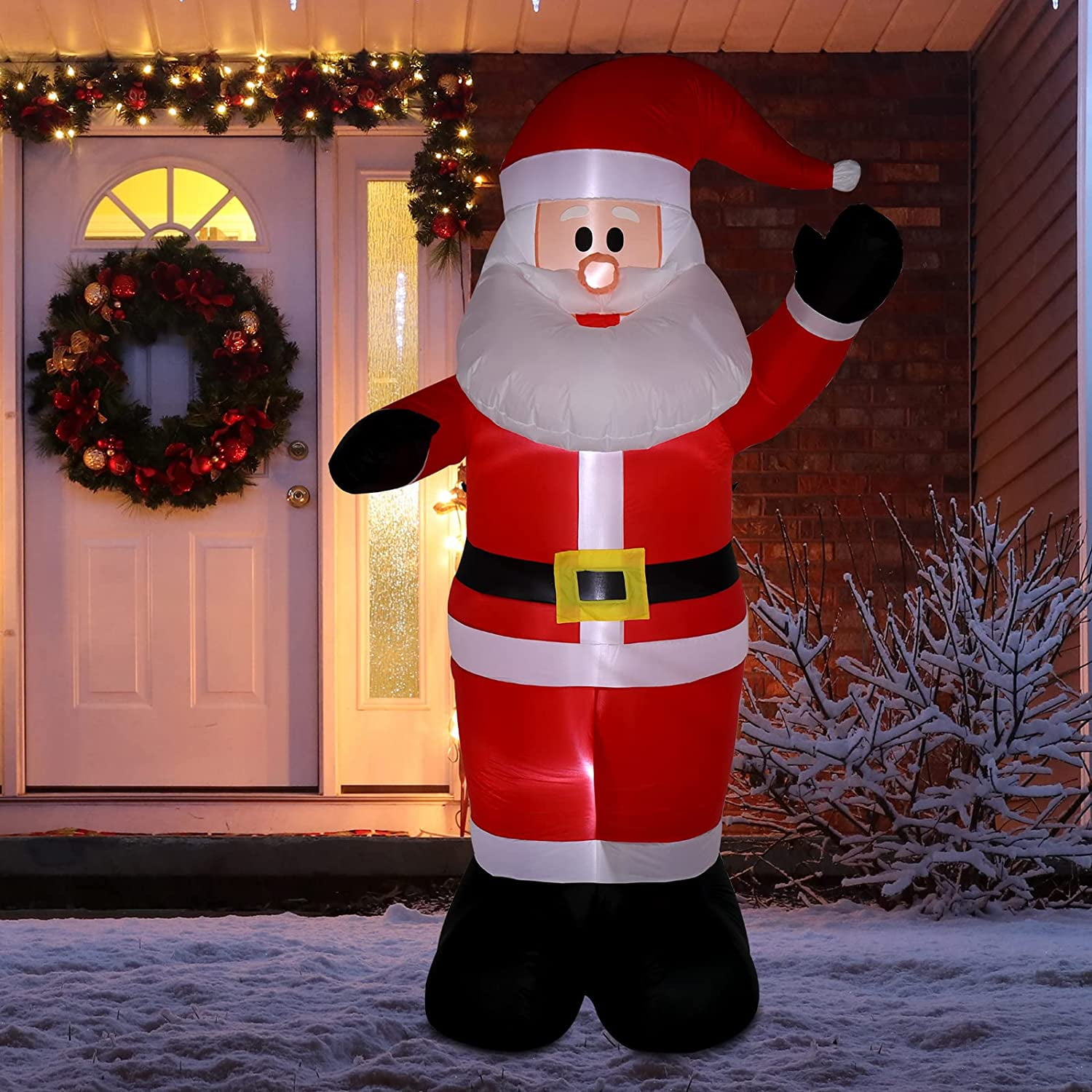 QXDRAGON Christmas Inflatable 8ft LED Lighted Waving Santa Claus ...