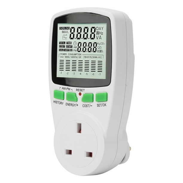 Energy Monitor 0.000KWh-9999KWh Power Meter Plug 0-16A Electricity ...