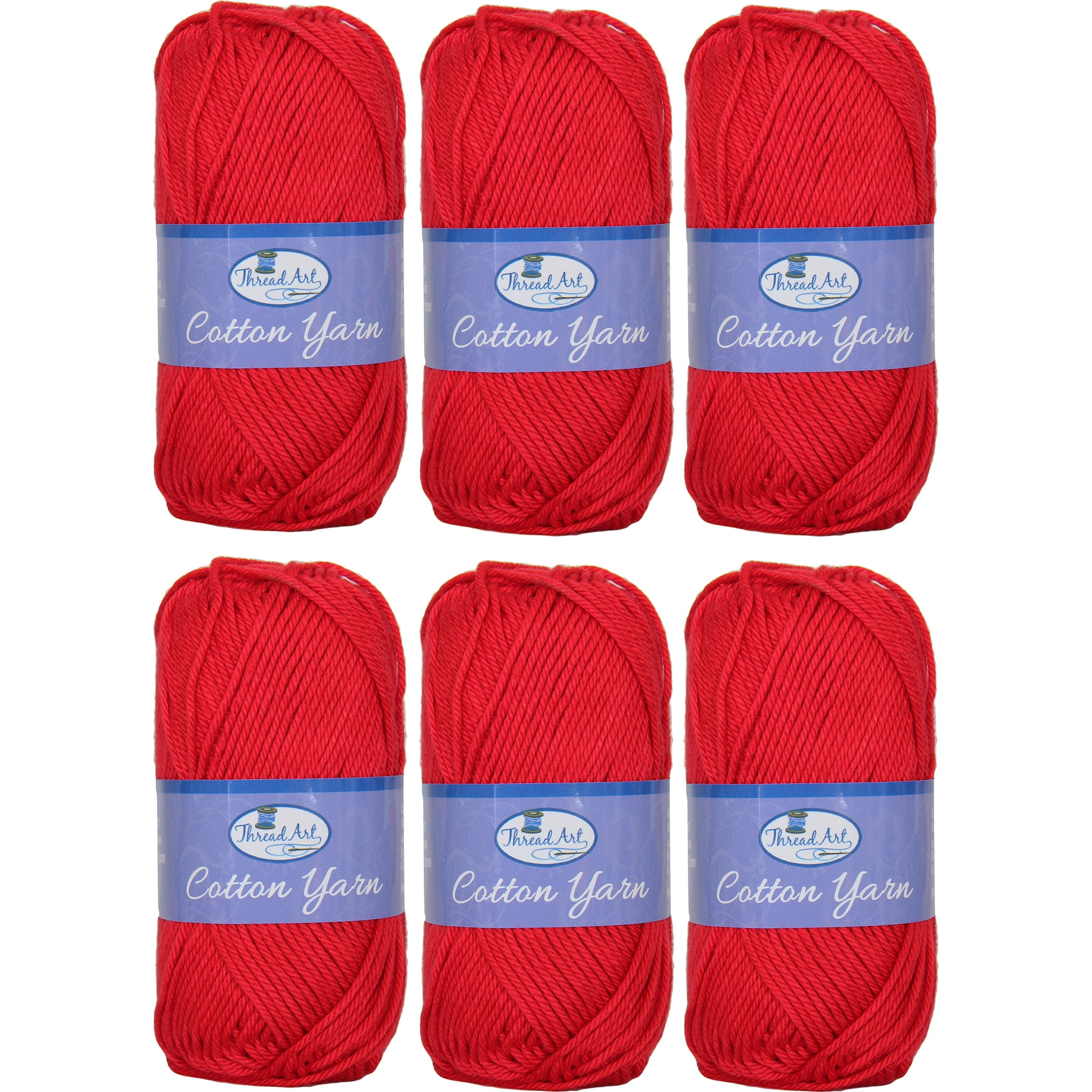 6 Pack of 100% Pure Cotton Crochet Yarn by Threadart | Red | 50 gram ...