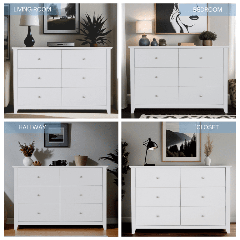 Trumanpick 6 Drawer Double White Dresser for Bedroom Wood Chest of Drawers for Living Room Entryway 47 L x 17 W x 33 H