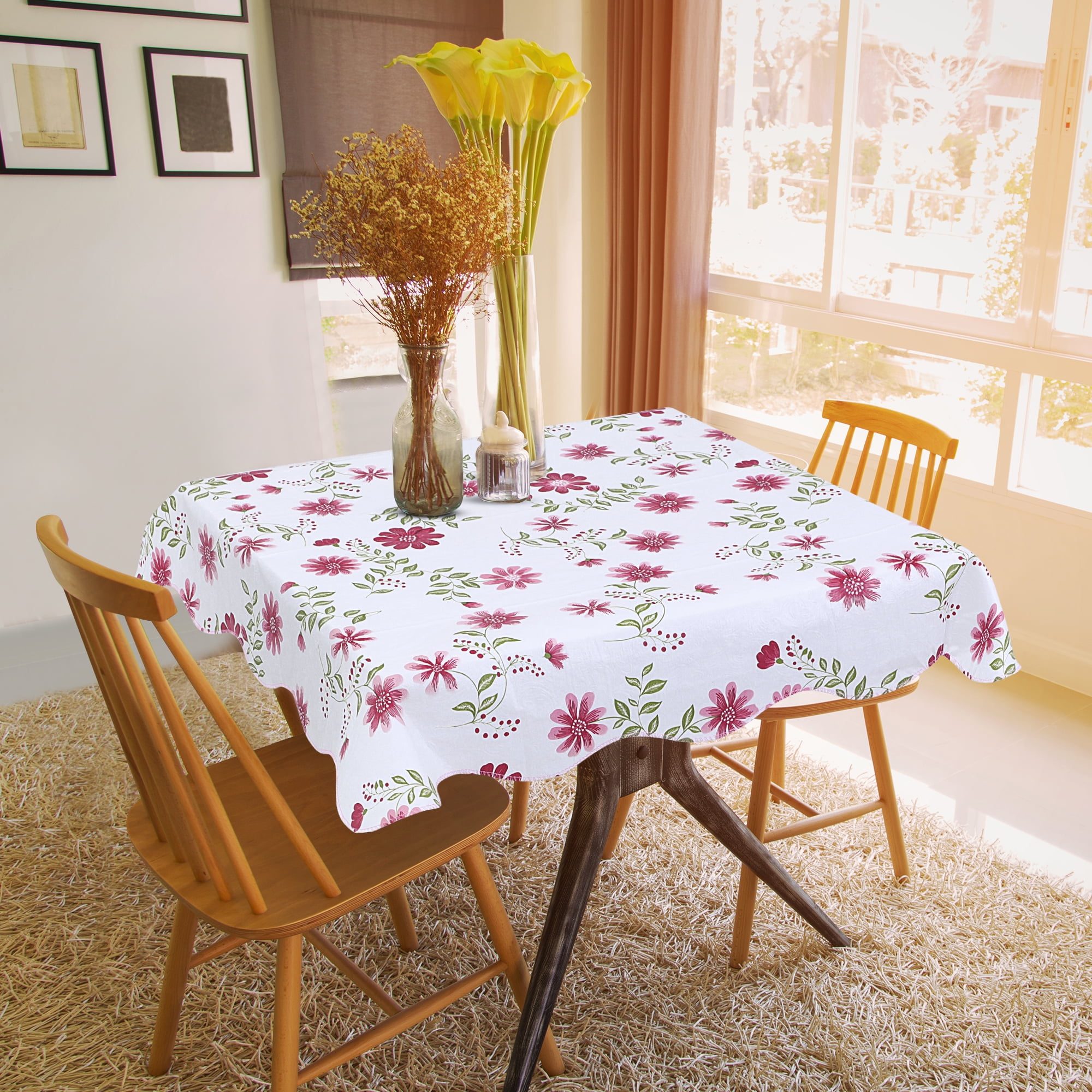 PiccoCasa Square Vinyl Nine-petals Flower Print Tablecloth Red 35" x 35 ...