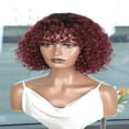 Lopngls Jerry Curly Short Pixie Bob Cut Human Hair Wigs With Bangs Remy Curly Bob Wigs Black