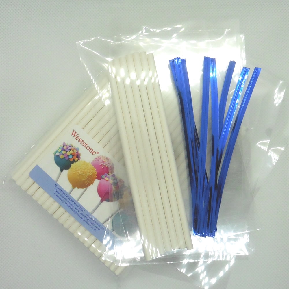 Weststone - 100pcs 4 1/2" Lollipop Sticks + 100 Poly Bags + 100 Blue ...