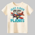 Boys Excavator Airplane Print T-Shirt Kids Crew Neck "Just A Boy Who ...