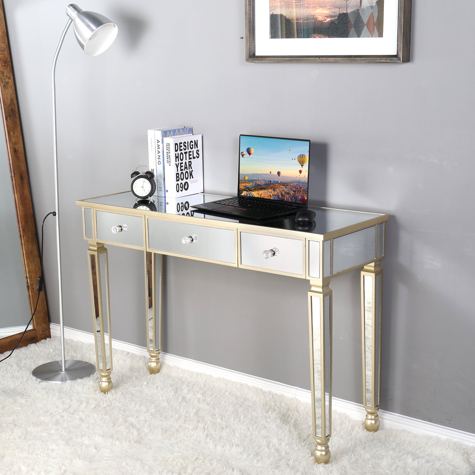 IVV 3-Drawers Mirrored Computer Desk Dressing Table Australia | Ubuy