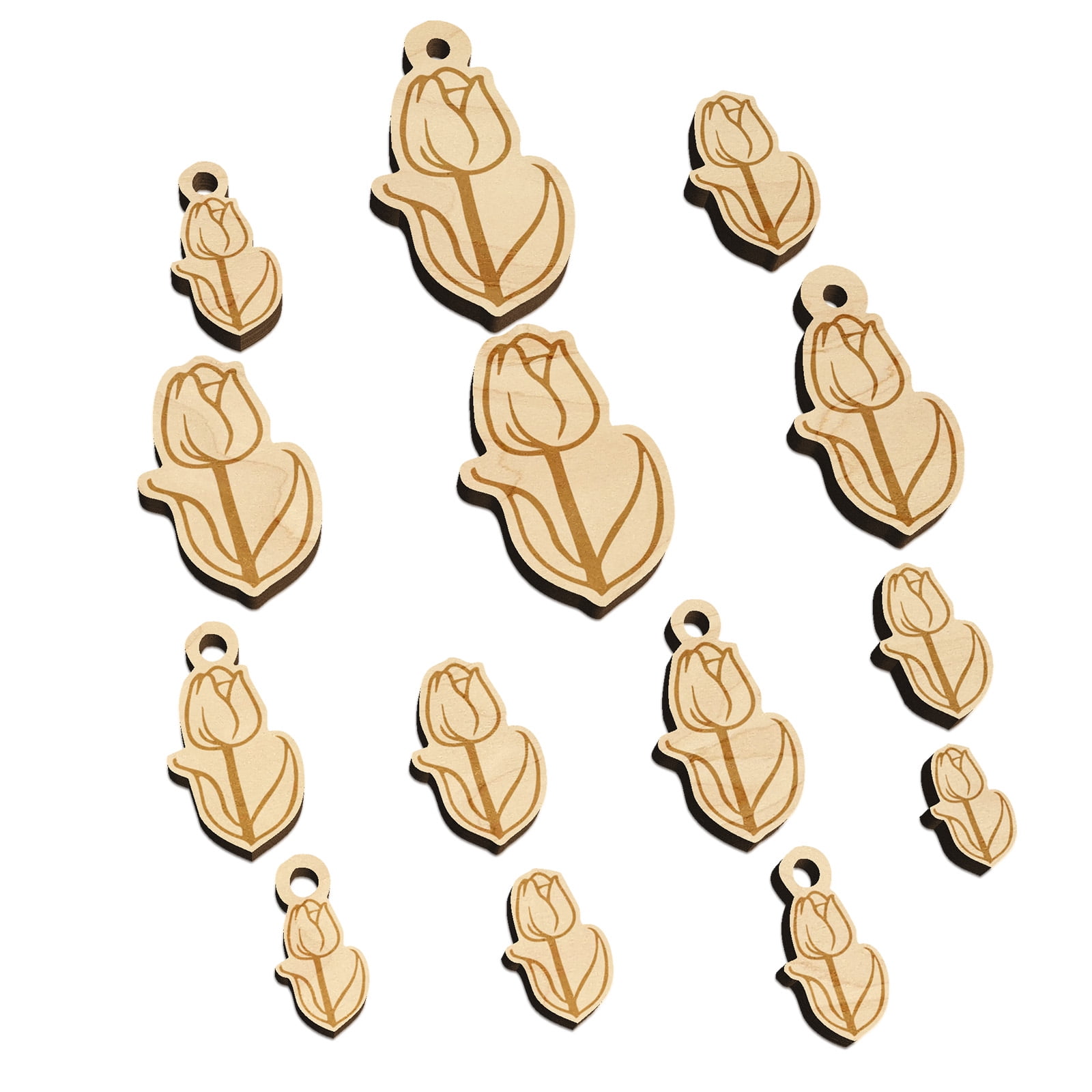 Hand Drawn Tulip Flower Doodle Wood Mini Charms Shapes DIY Craft ...