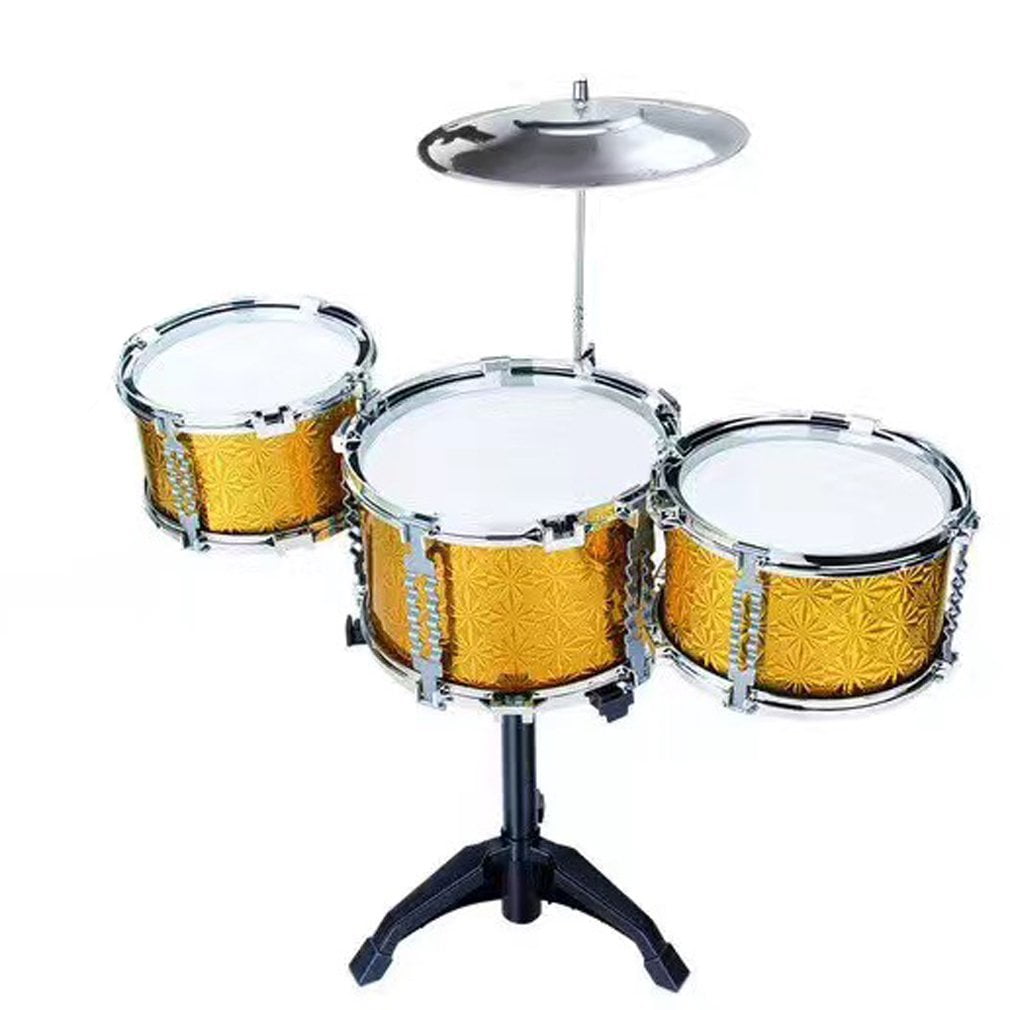 Toytexx Toy Drum Play Set/ Jazz Drum Set with Stool 18pcs-Gold Color