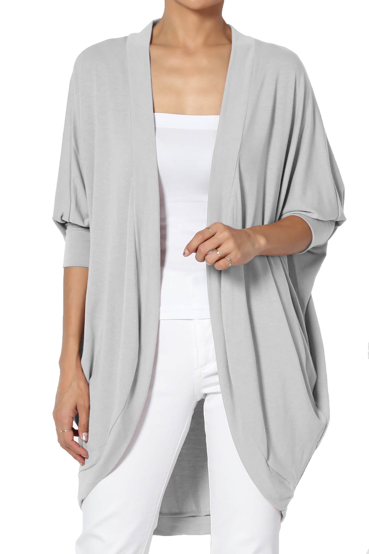 Women's Cocoon Draped Jersey Knit 3/4 Sleeve Oversized Open Front ...