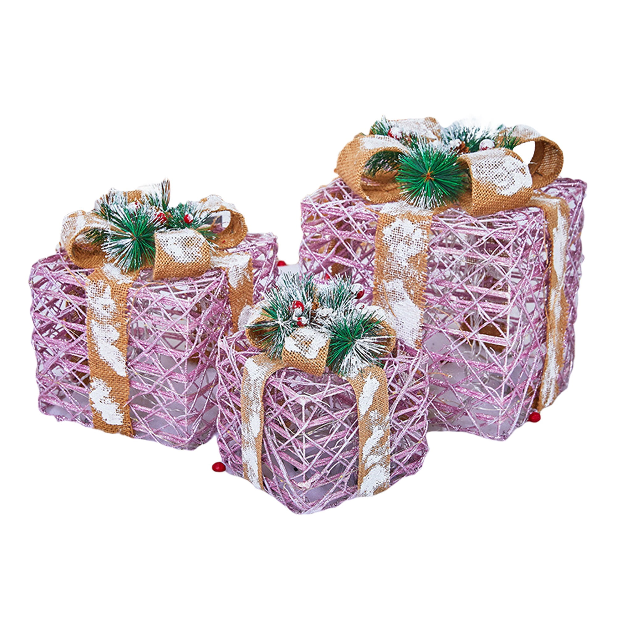 Nokiwiqis 3pcs Christmas Lighted Gift Boxes, Battery Powered Home ...