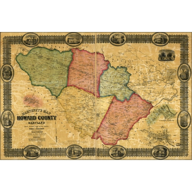 24"x36" Gallery Poster, Map of Howard County, Maryland 1860 - Walmart ...