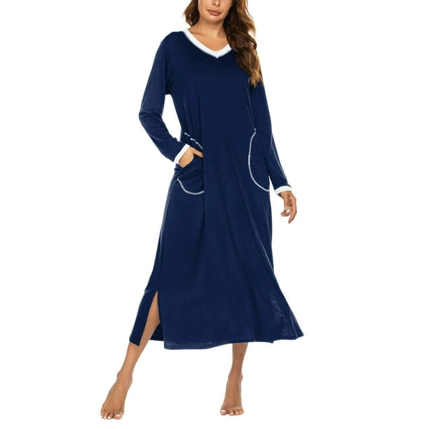 Ekouaer Women Long Nightgown V Neck Short Sleeve Loungewear Loose Full