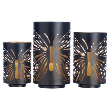 Elements Set of 3 12-inch Black Metal Decorative Lanterns - Walmart.com