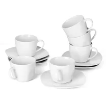 Tea Set of 6, Elegant Tea Cups with handles and Tea Cup Saucers, High ...