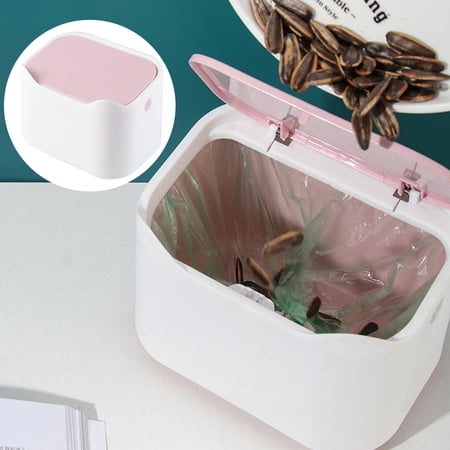 Plastic Desk Waste Bin with Lid Double Layered Trash Can Outdoor Tiny ...