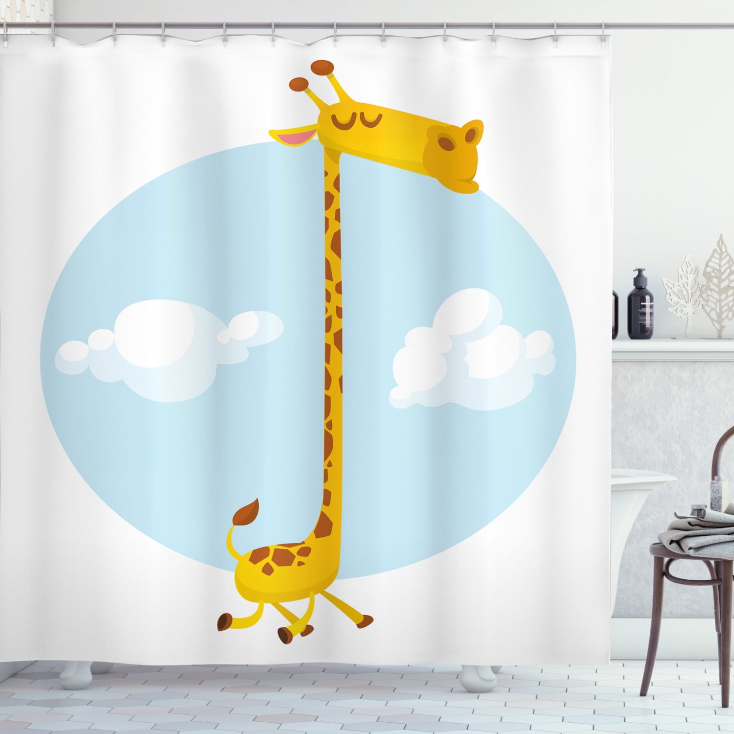 Giraffe Shower Curtain, Africa Dotted Animal Extreme Long Neck ...