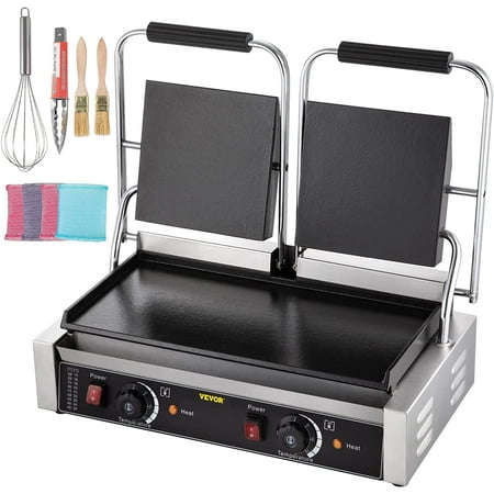 Commercial Sandwich Panini Press Grill 2X1800W Double Flat Plates ...