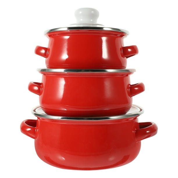 Olla de cocina de 3 uds, olla de cocina esmaltada multiusos con dos ...
