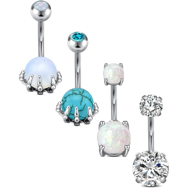 KSCD Belly Button Rings Surgical Steel Belly Rings Opal Pearl Diamond ...