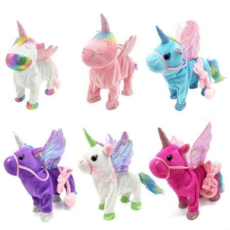 Wangsaura Electric Unicorn Kids Plush Wings Stuffed Sing Song Walk Toys ...