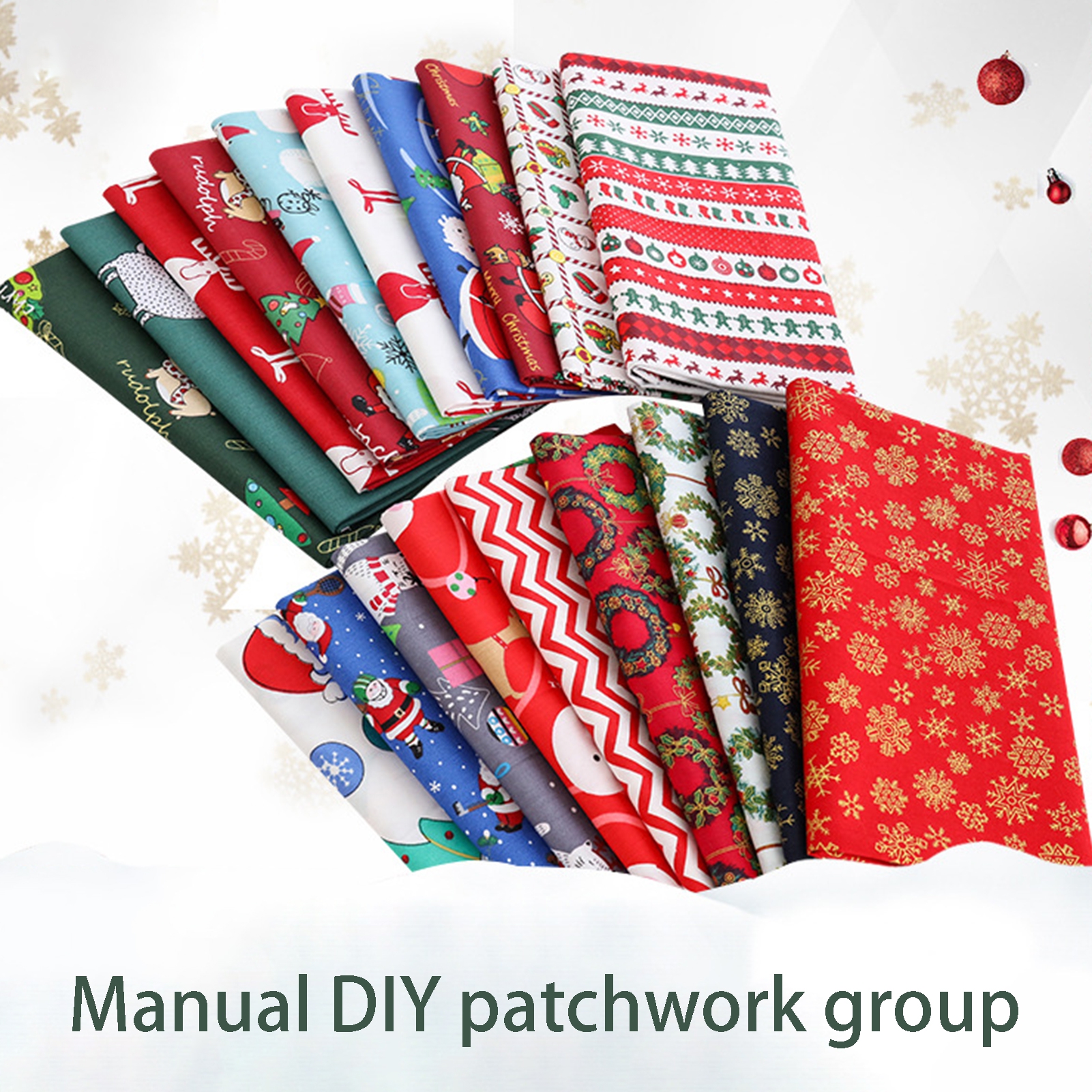 Meidiya 5Pcs Christmas Patchwork Xmas Style Soft DIY Square Santa Printed Needlework Sewing ...