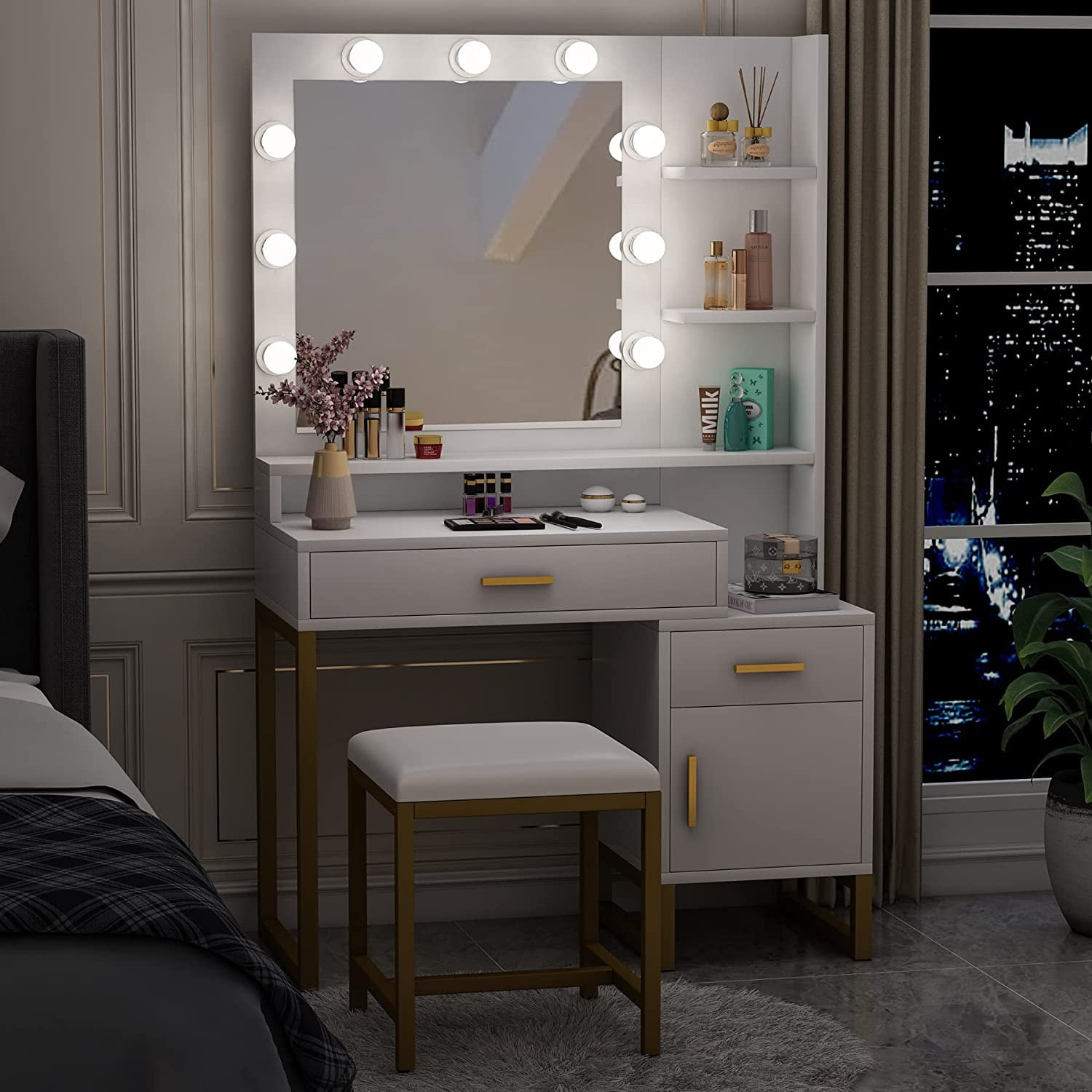 Buy Tribesigns Vanity Makeup Table Set with 9 Bulbs and Stool, 2 ...