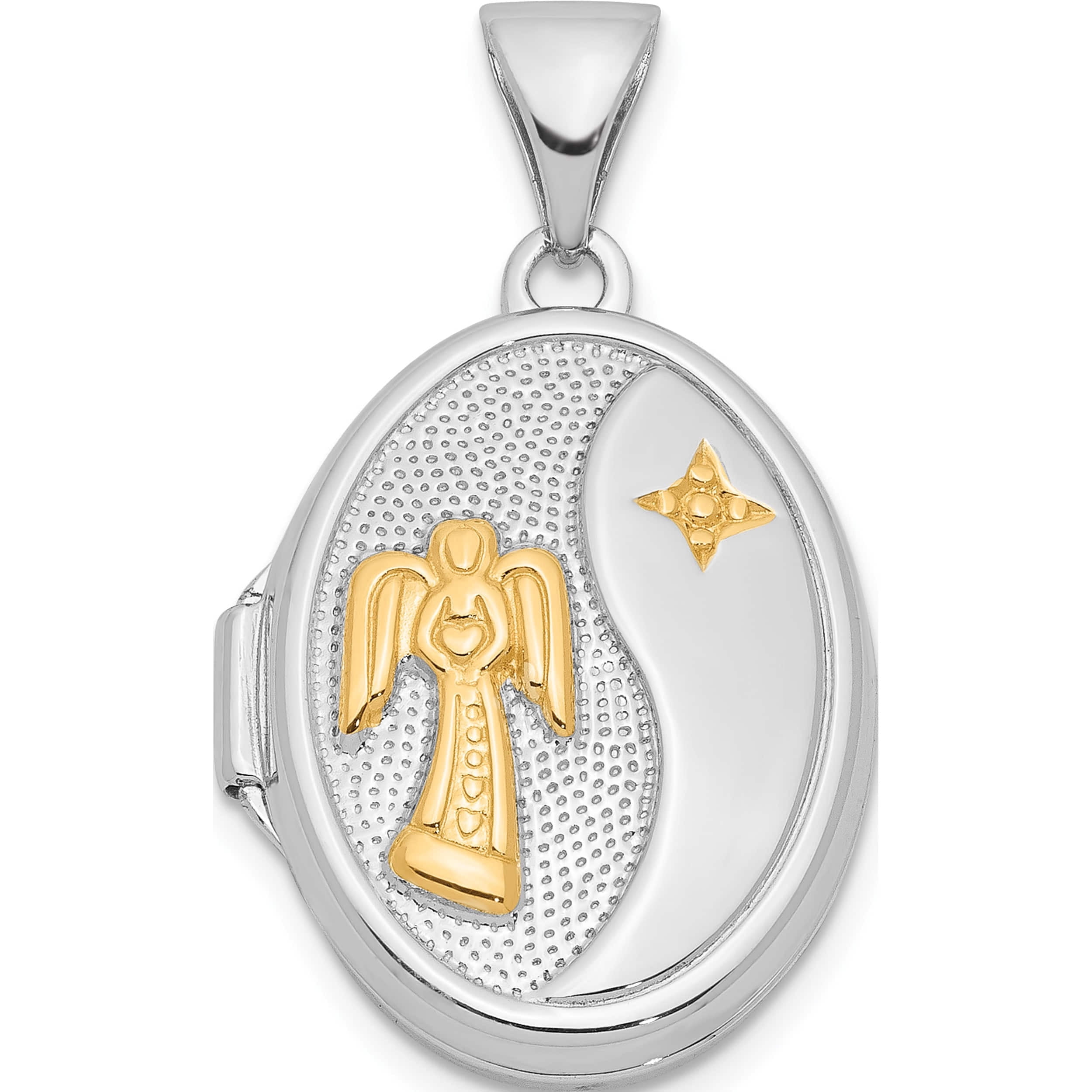 Ss/Gold Plated Sterling Silver Rh Yellow Rhodium 17mm Guardian Angel ...