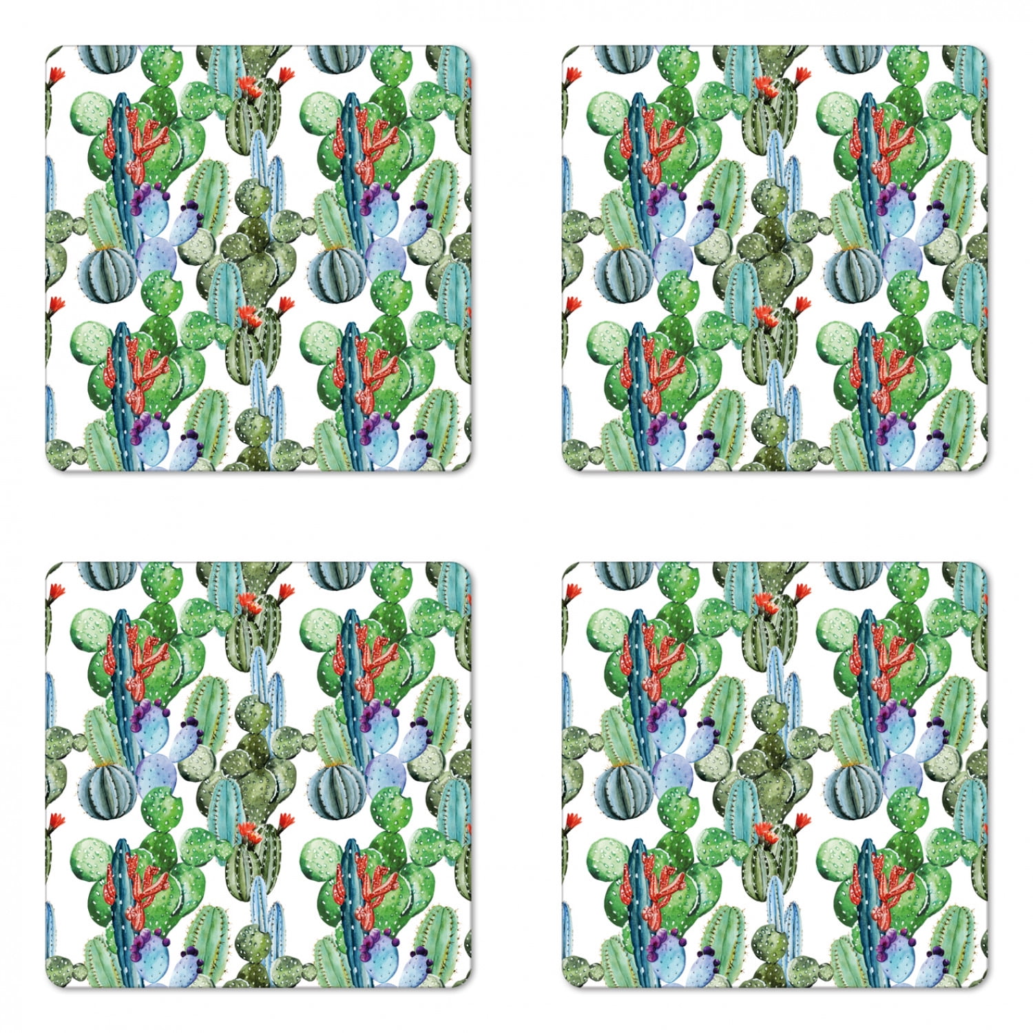 Cactus Coaster Set of 4, Different Cactus Types in Watercolors Style ...