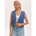 DARING DIVA Women's V Neck Button Up Sleeveless Cropped Denim Vest M ...