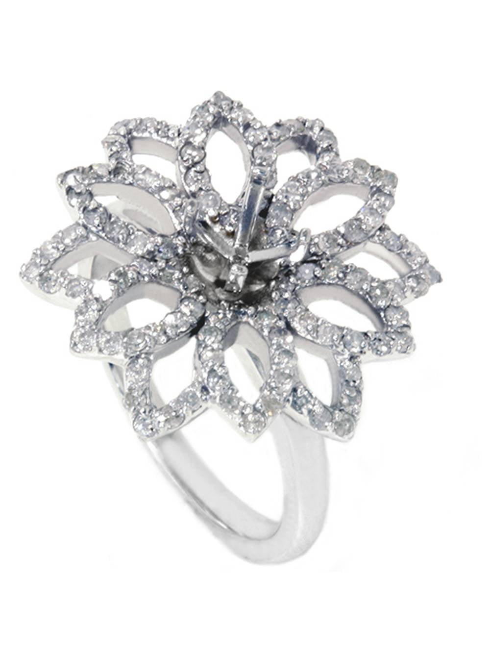 3/4ct Diamond Flower Ring Setting 14K White Gold Engagement Semi Mount ...