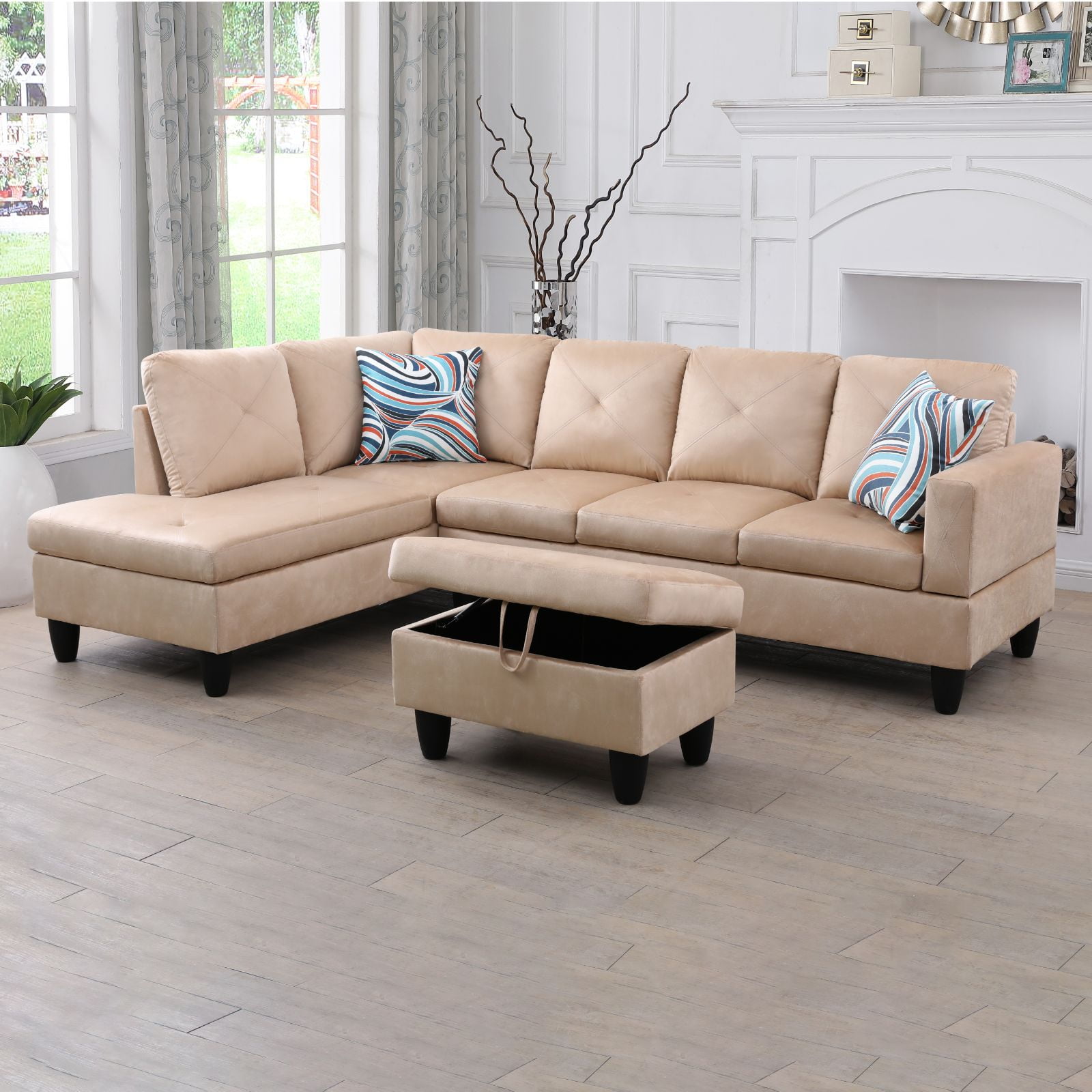 Ponliving 97" 3-Piece Sectional Sofa Set for Living Room With Ottoman ...