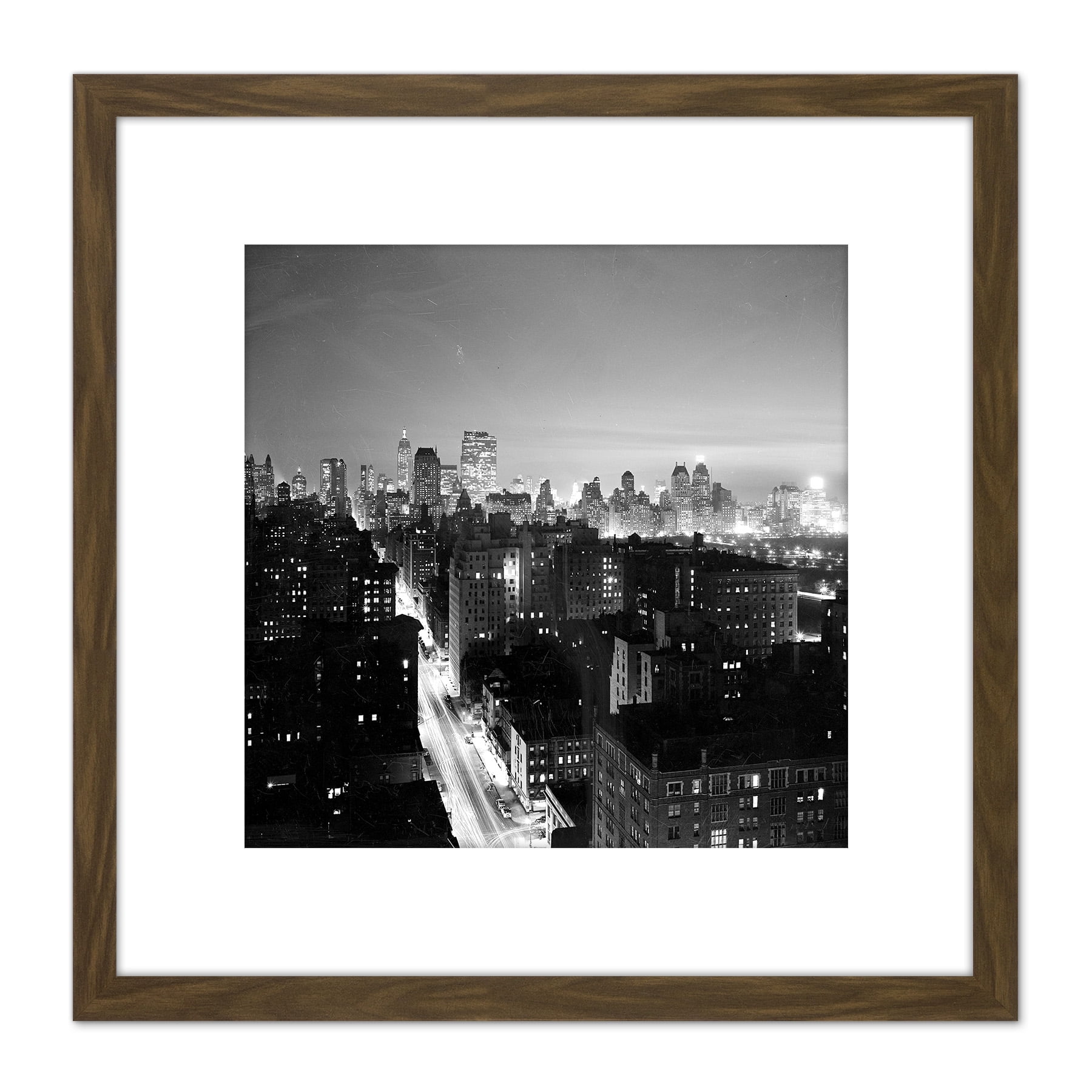 New York Night City Streets Vintage Photo 8X8 Inch Square Wooden Framed ...