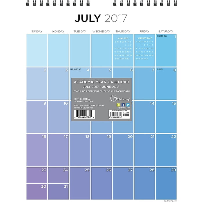 July 2017-June 2018 For the Love of Color Monthly Wall Calendar 18 ...