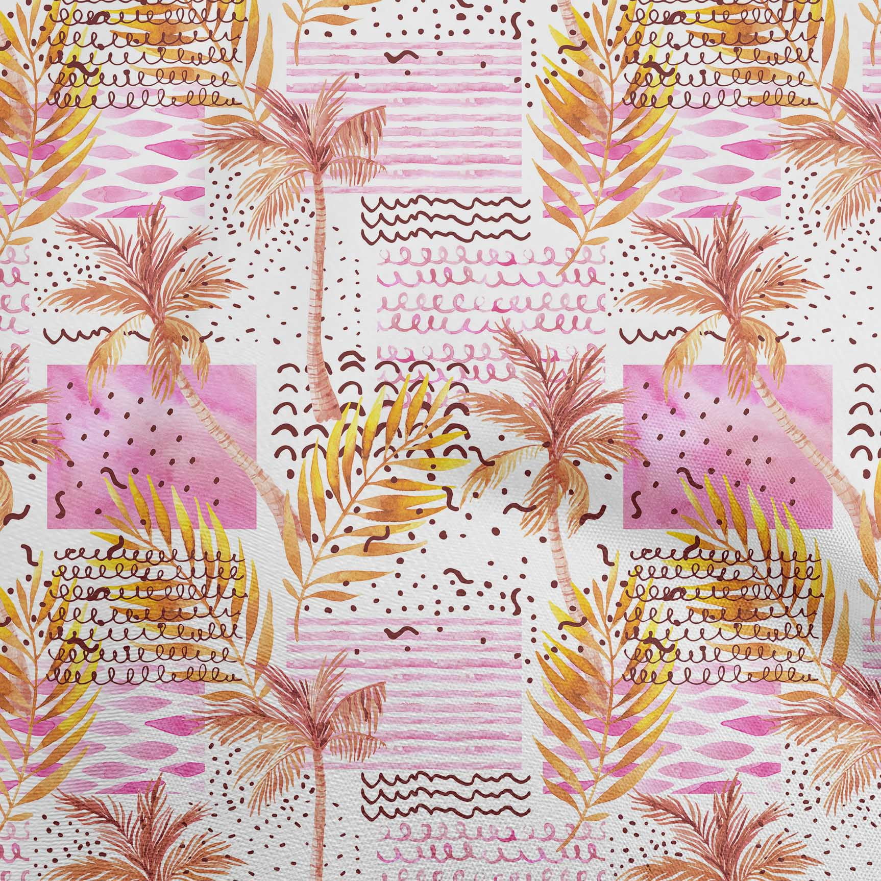 oneOone Cotton Poplin Light Pink Fabric Tropical Tree With Geometric ...