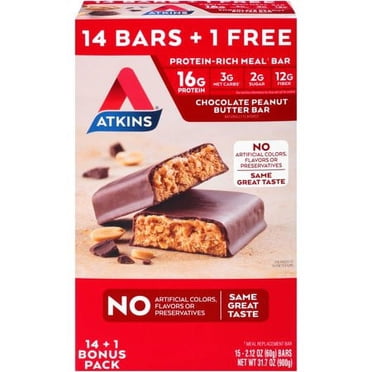 Atkins Protein-Rich Meal Bar, Chocolate Peanut Butter, Keto Friendly, 8 ...