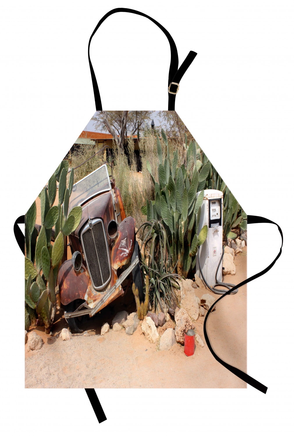 Vintage Car Apron Old Broken Car and Desert Plants Gasoline Station ...