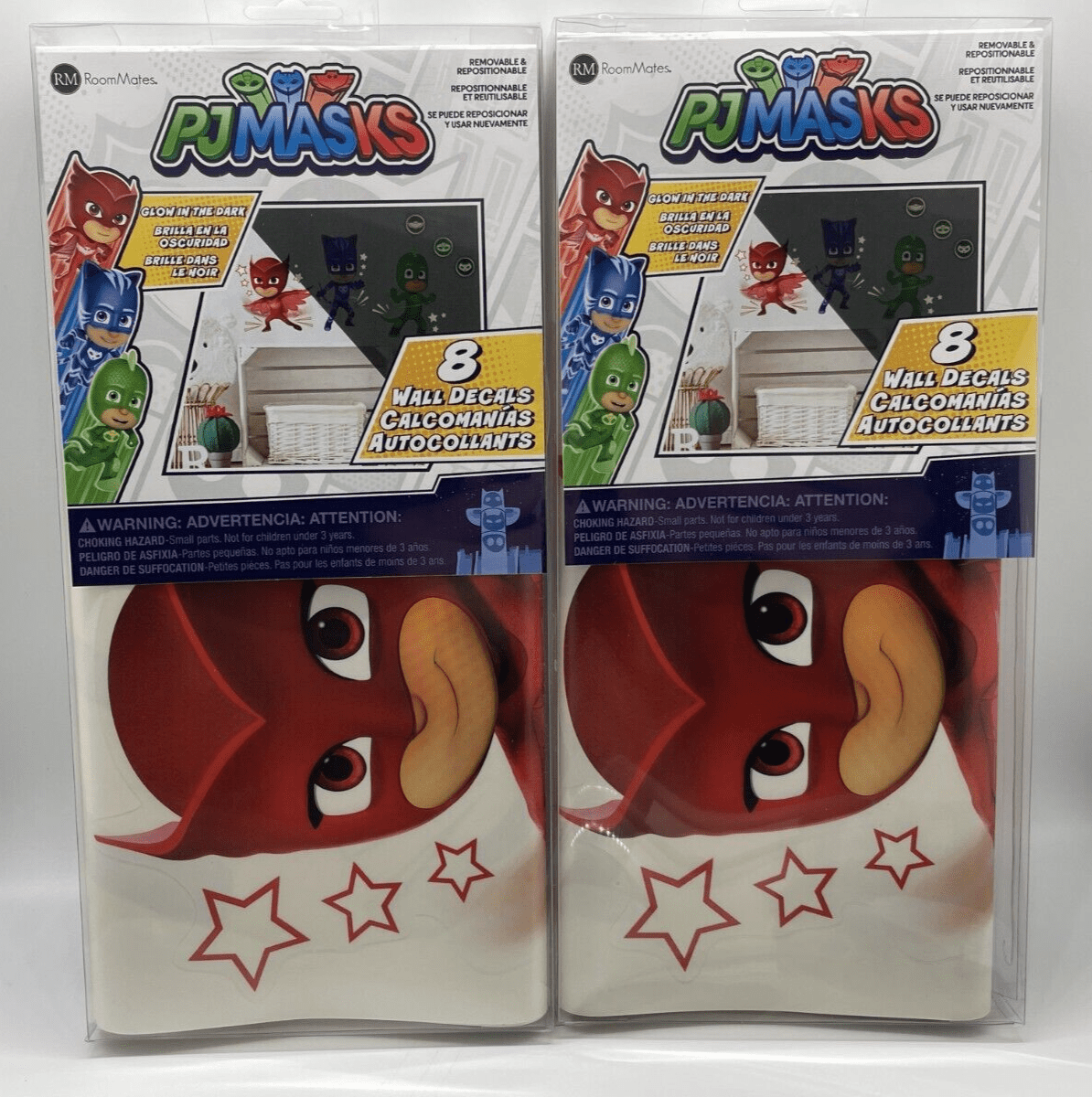 2-PACK PJ MASKS Stickers Glow In Dark 8 Wall Decals Catboy Owlette ...