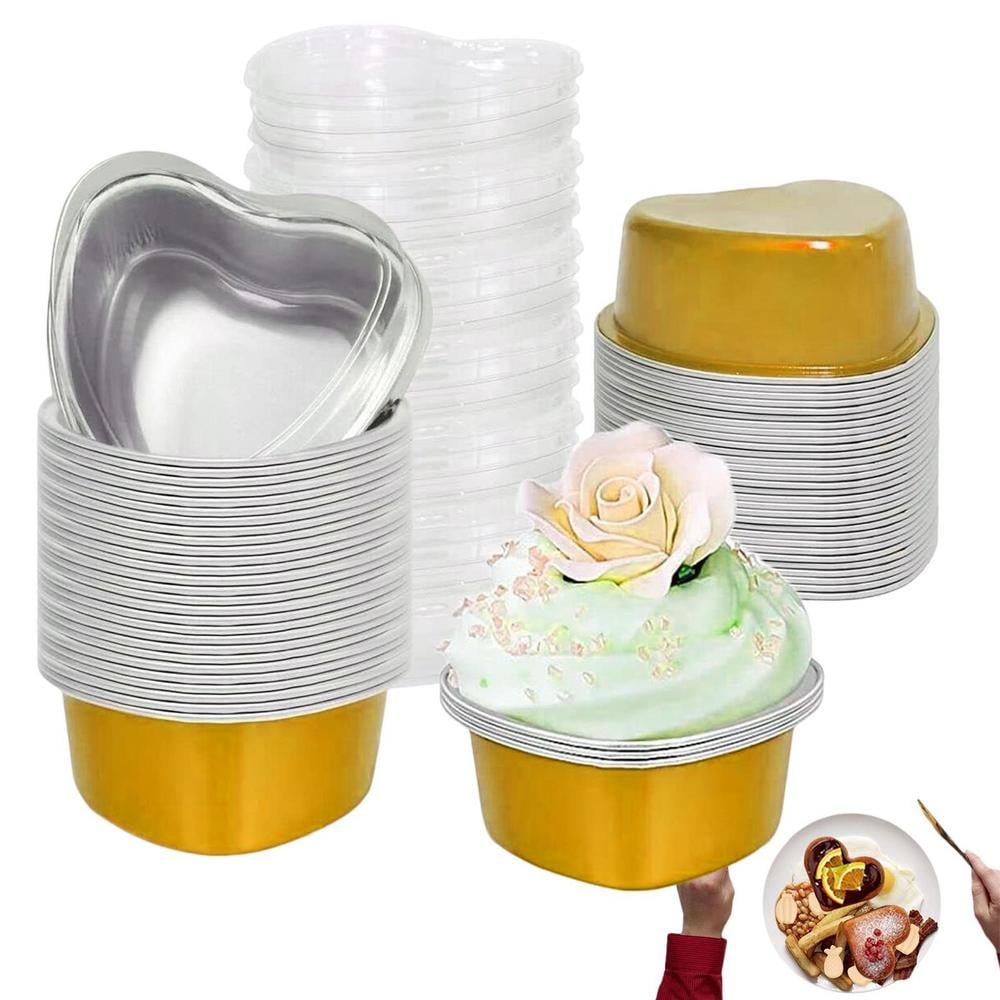 Tohuu Heart Cake Pan 50pcs Aluminum Heart Foil Pans Baking Pan Mini ...