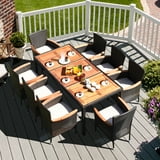 Costway 9 PCS Outdoor Patio Wicker Dining Set with Acacia Wood Table ...