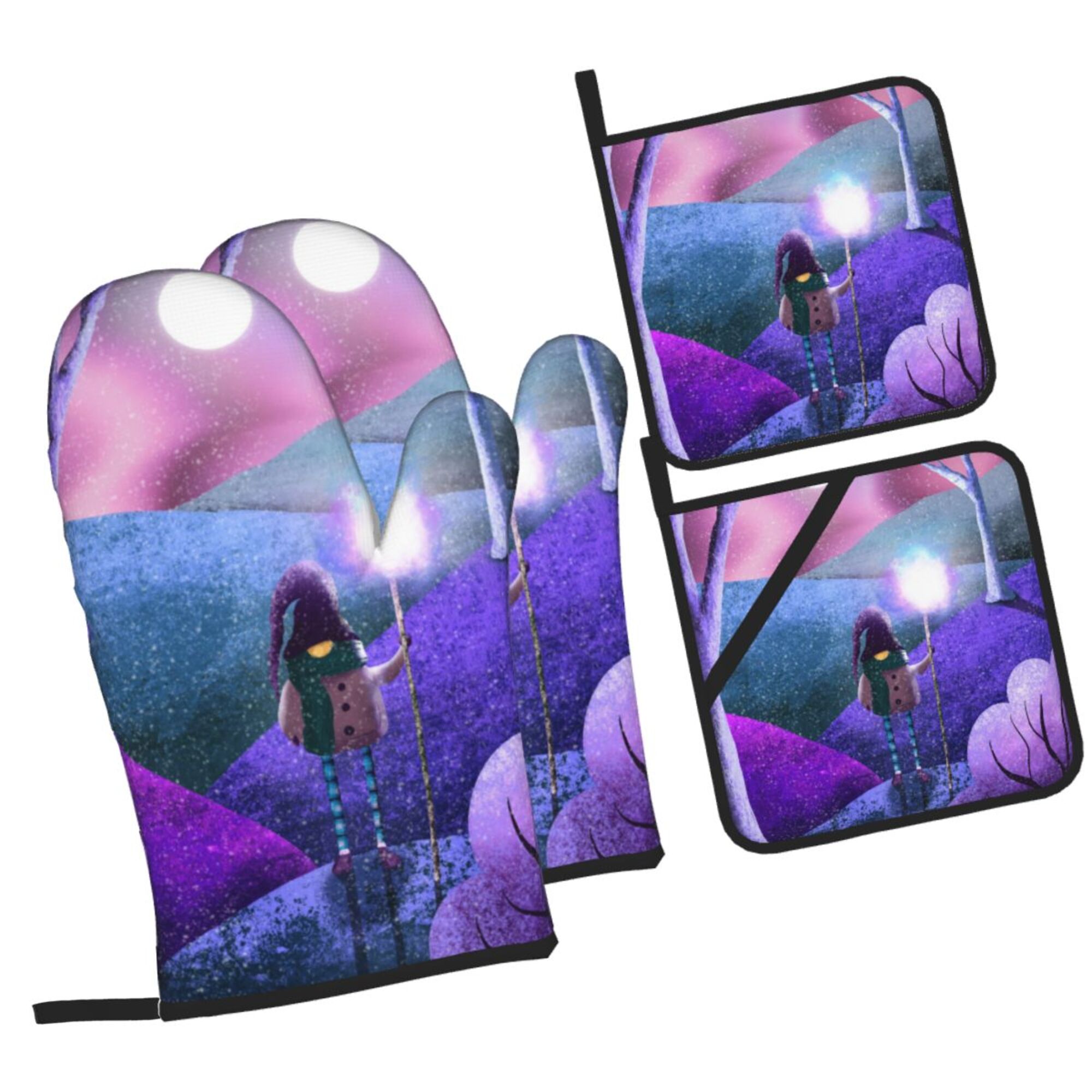 ZICANCN Oven Mitts and Pot Holders Sets,Gnome Moon Snow Purple Baking ...