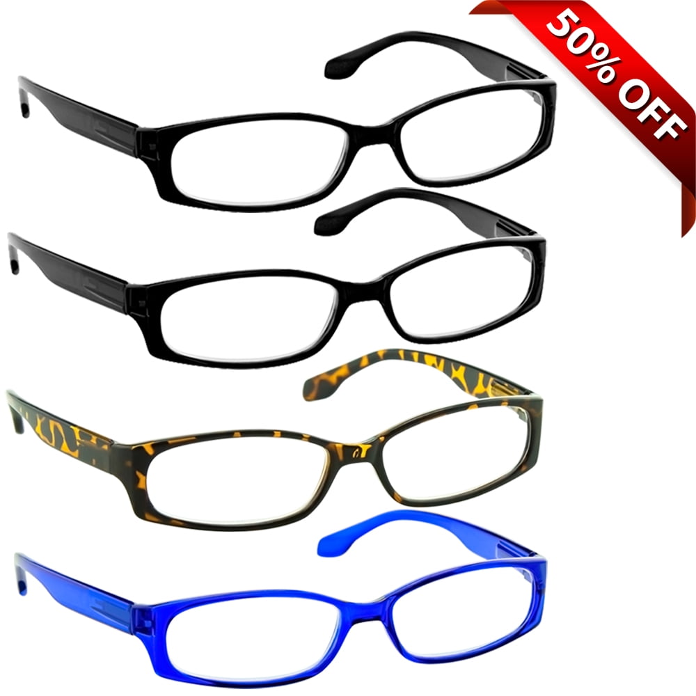 Reading Glasses +4.50 | 4 Pack | Readers for Men and Women | 2 Black ...