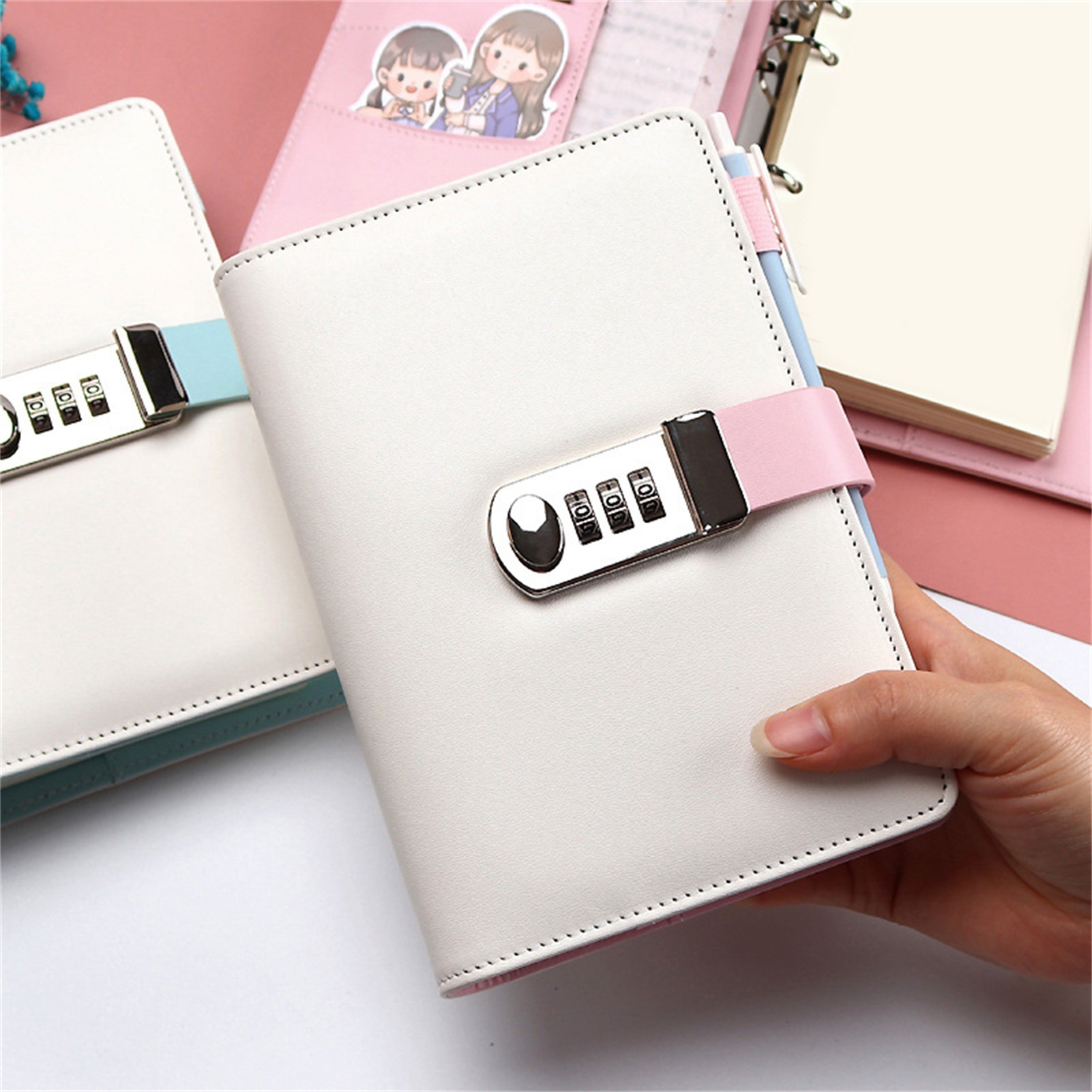 harmtty Lock Diary Multifunctional Loose Leaf Waterproof Cartoon ...